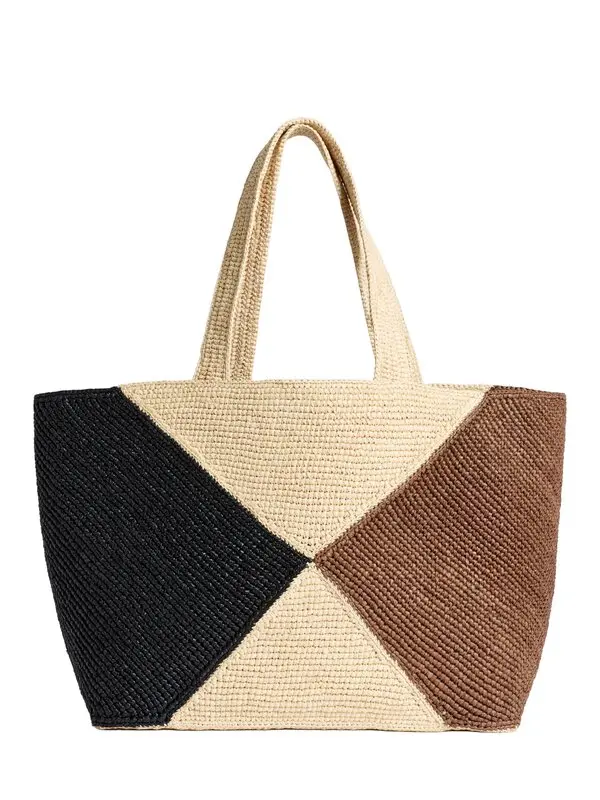 ME+EM Contrast Raffia Tote Bag - Natural/black/brown