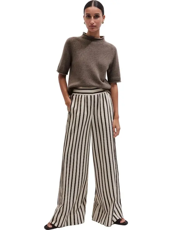 ME+EM Linen-blend Spring Stripe Wide-leg Trousers - Light Cream Multi