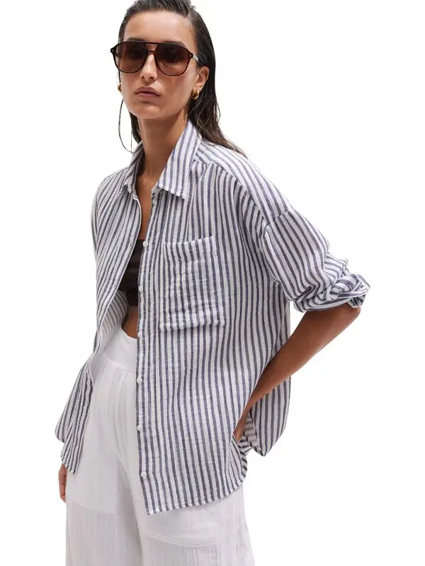 ME+EM Relaxed Striped Shirt - Navy/white