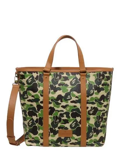 A BATHING APE Abc Camo Pu Ostrich Tote Bag - Green