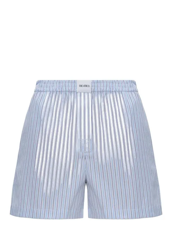 Attico Striped Cotton Wide Leg Shorts - Light Blue