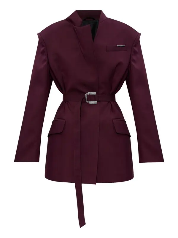 Attico Wool-finished Blazer With Buckle Belt - Burgundy