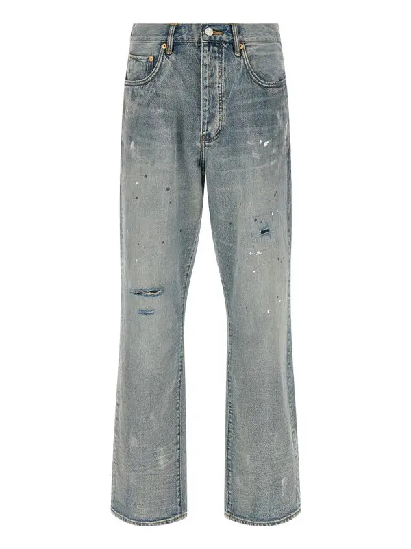 PURPLE BRAND P011 Vintage Slash Paint Straight Leg Jeans - Blue