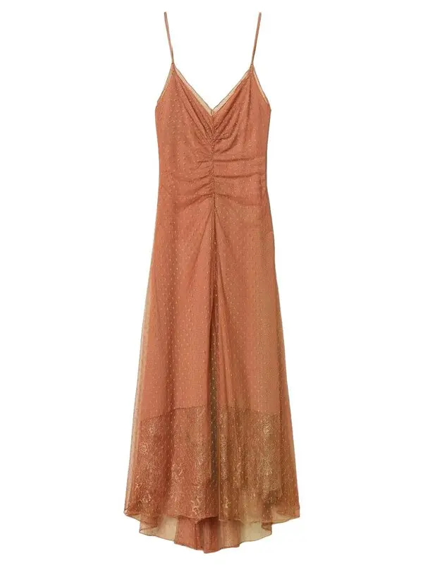 TWINSET Point D'esprit Maxi Dress - Brown
