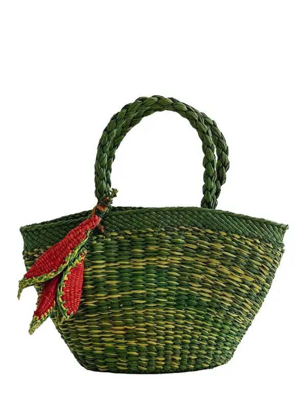 AMOR Y MEZCAL Woven Straw Tote Bag - Green