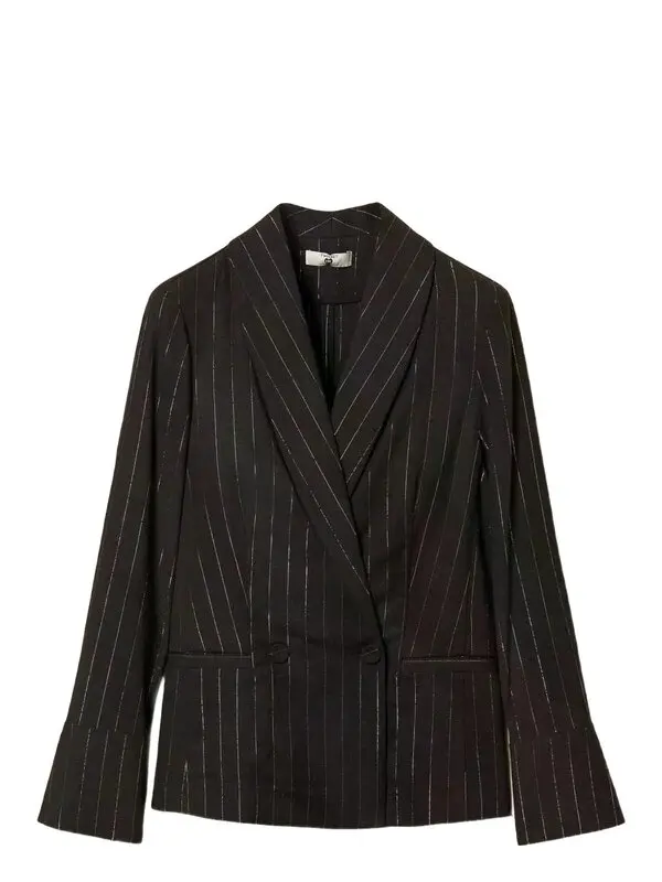 TWINSET Pinstriped Double-breasted Blazer - Black