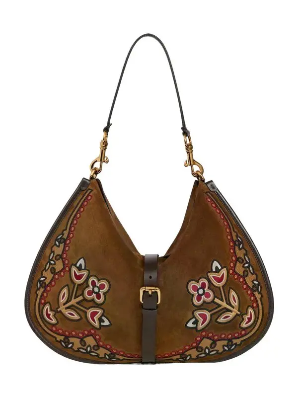 Etro Pony Embroidery Suede Maxi Shoulder Bag - Brown