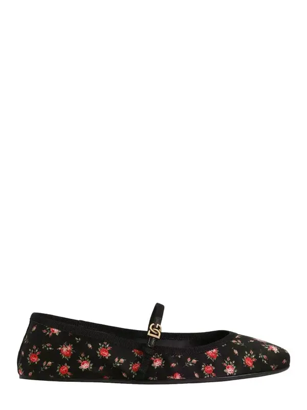 Dolce & Gabbana Floral Strap Ballet Flats - Black