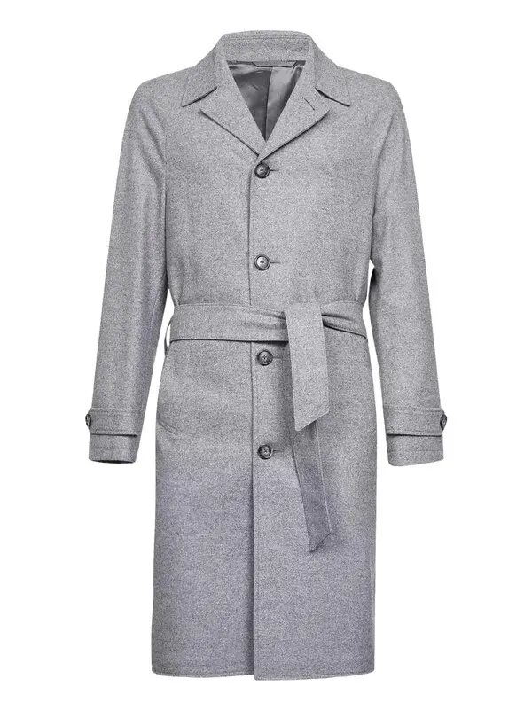 D4.0 Belted Buttoned Coat - Grey