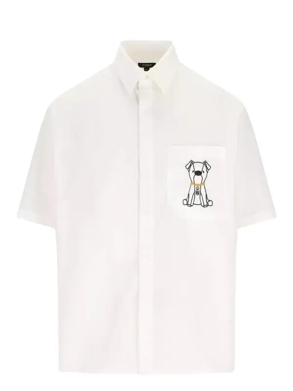 Fendi Dog Embroidery Pocket Shirt - White