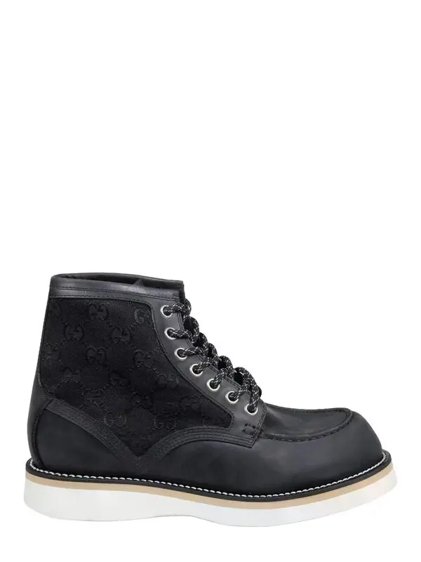 Gucci Logo-pattern Lace-up Boots - Black