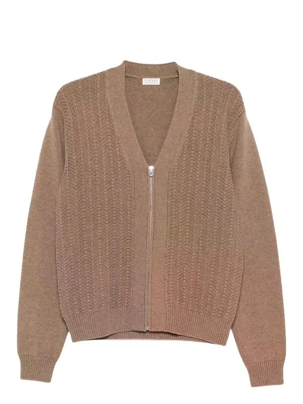 FURSAC V-neck Zip-up Cardigan - Brown