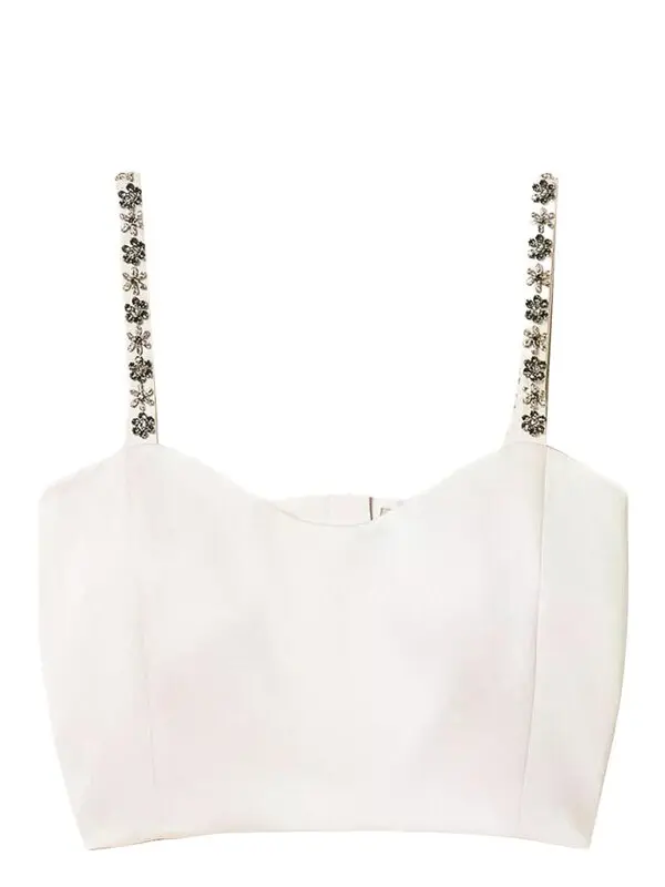 TWINSET Embroidered-strap Duchess-satin Top - White