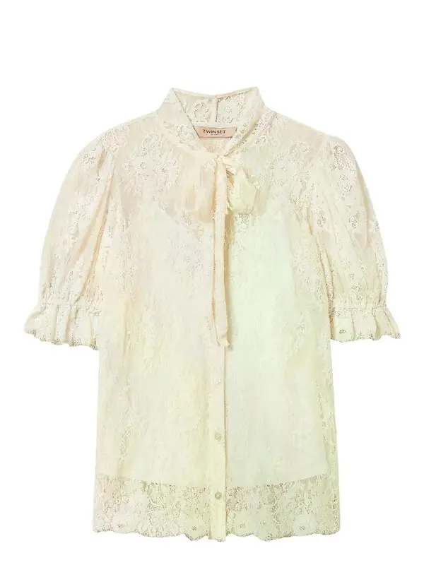 TWINSET Lace Bow-collar Shirt - White