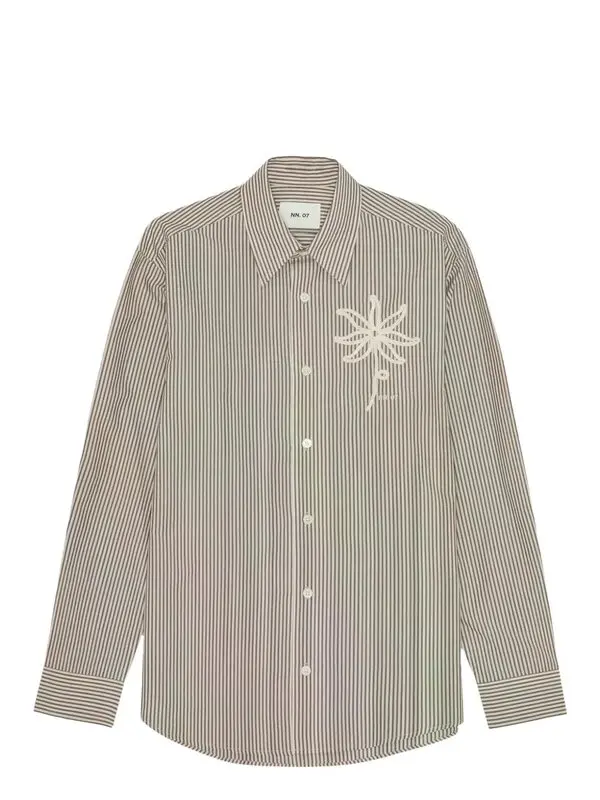 Nn07 Embroidered-flower Striped Shirt - Brown