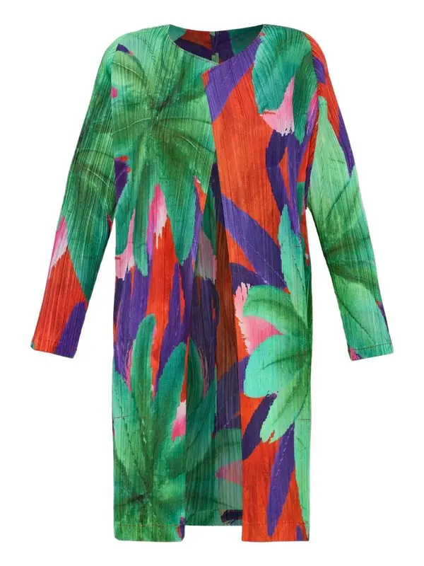 Issey Miyake Pleated Floral-print Coat - Green