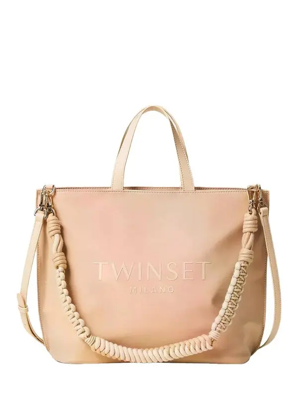 TWINSET Logo Lettering Braided Strap Tote Bag - Neutrals