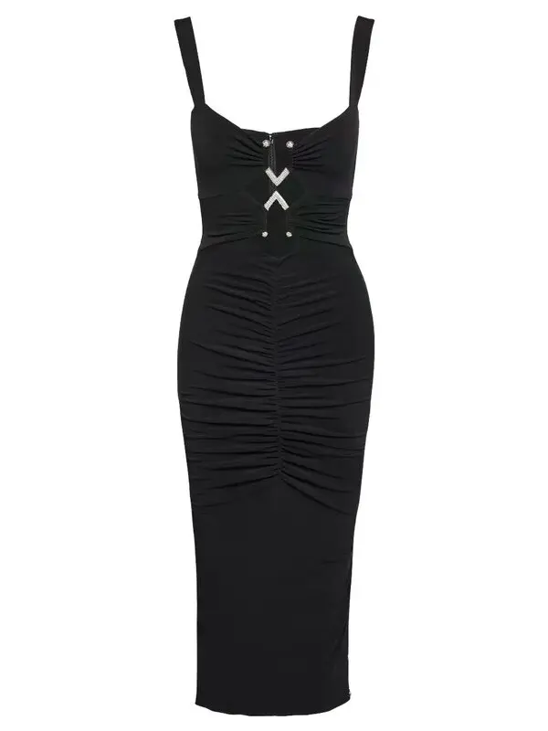 NISSA Embellished Ruched Midi Dress - Black