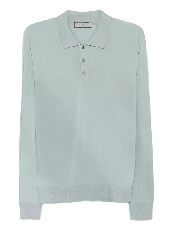 Canali Buttoned Long-sleeve Polo Shirt - Blue