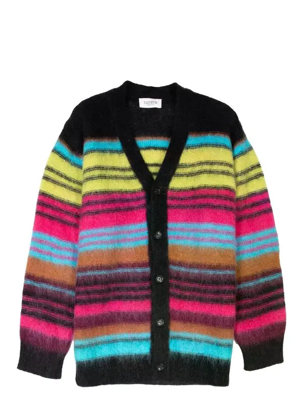 LANEUS Striped Knitted Cardigan - Black