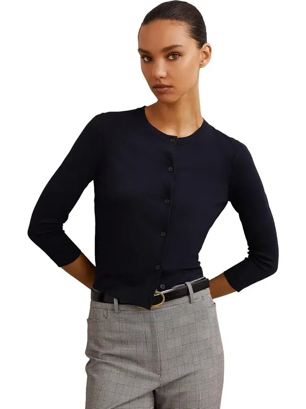 REISS Mara Lightweight Cropped Cardigan - Navy