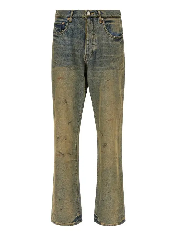 PURPLE BRAND P011 Dirty Oil Repair Straight Leg Jeans - Yellow
