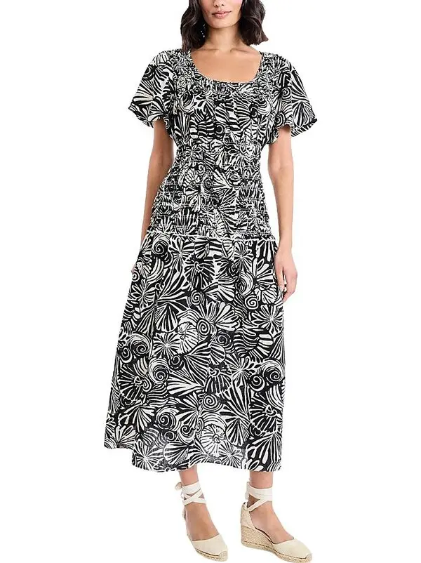 THE GOOD JOURNEY Flutter Sleeve Midi Dress - Black/ Cream