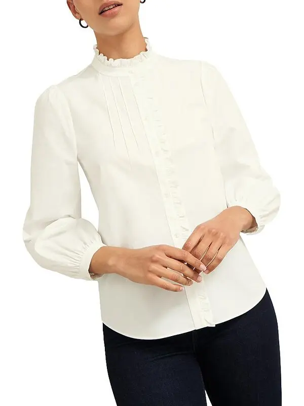 HOBBS LONDON Trinity Ruffle Trim Blouse - White