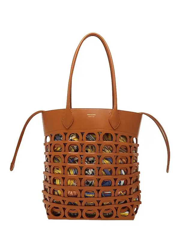 FERRAGAMO Gancini Leather Basket Tote Bag - Natural