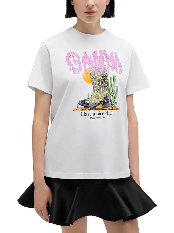 GANNI Graphic Print Jersey Tee - Bright White