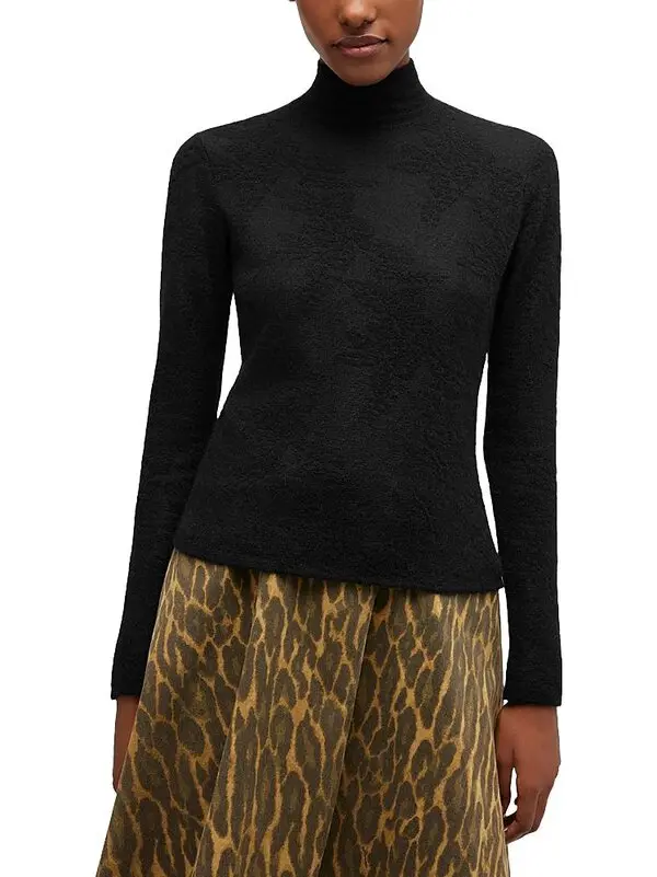 GANNI Sheer Flower Jacquard Turtleneck Sweater - Black