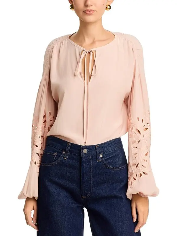 Ramy Brook Zenaida Eyelet Sleeve Top - Dark Blush