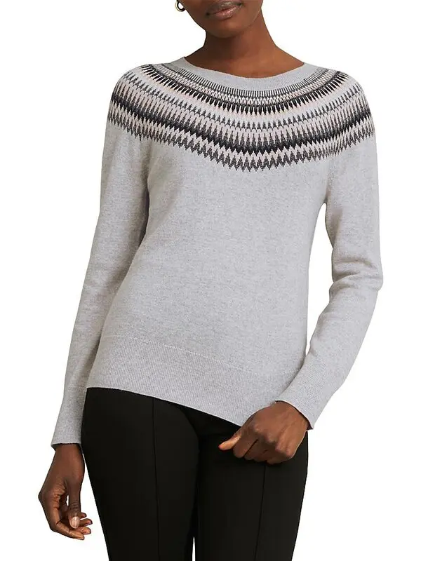 HOBBS LONDON Greta Sparkle Fair Isle Crewneck Sweater - Pale Grey