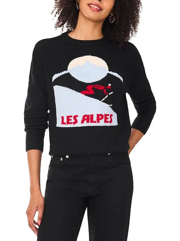 Vince Camuto Les Alpes Motif Crewneck Sweater - Rich Black