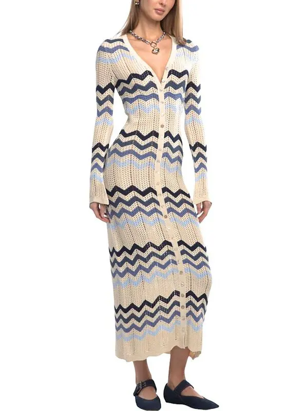 CAPITTANA Gretta Zigzag Maxi Dress - Blue
