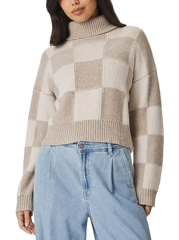 Splendid Thea Cropped Turtleneck Sweater - Pale Oak Heather Check