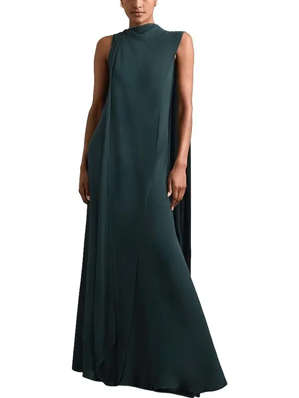 REISS Greta Cape Back Gown - Teal Green