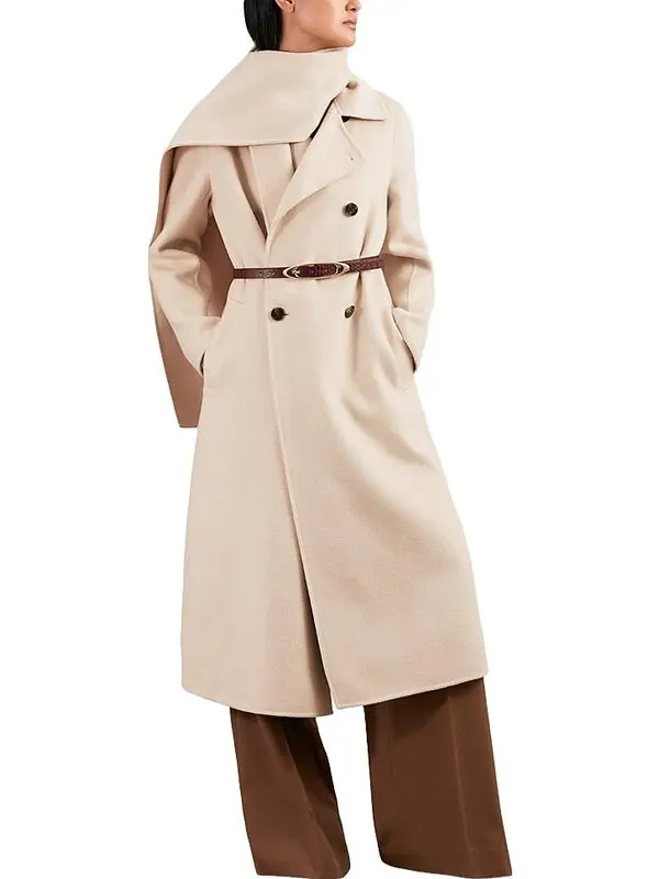 REISS Indira Long Scarf Blindseam Coat - Cream