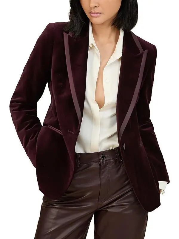 REISS Petite Velvet Jacket - Burgundy