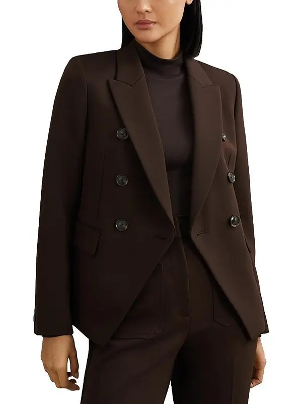 REISS Petite Double Breasted Blazer - Chocolate
