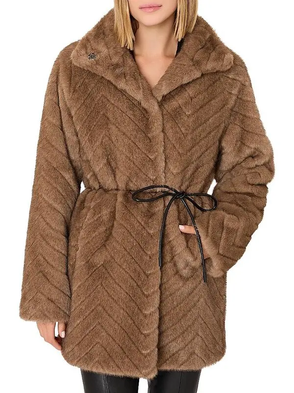 MILLY Dayna Chevron Faux Fur Coat - Brown