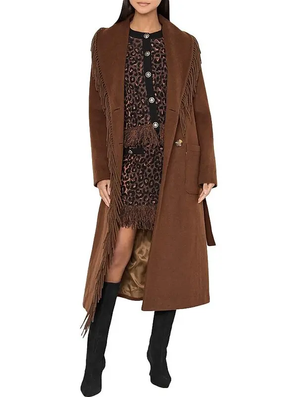 MILLY Wyatt Fringe Trim Coat - Brown