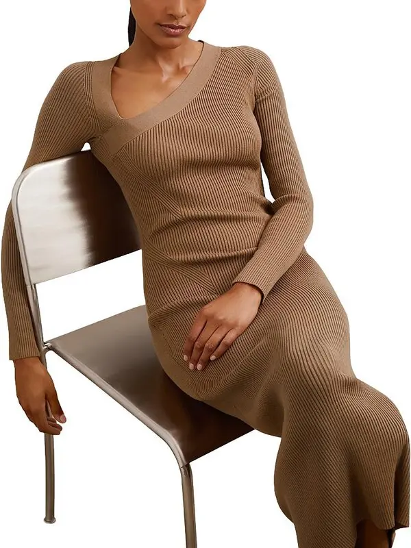 REISS Knitted Midi Dress - Camel