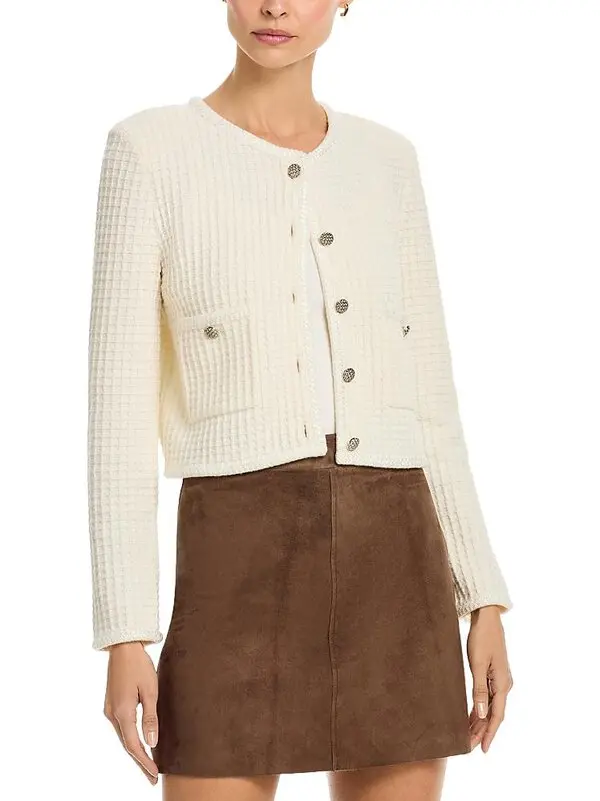 MILLY Sade Textured Cardigan Jacket - Ivory