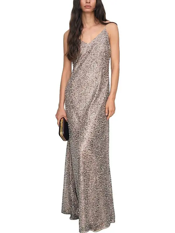 REISS Sequin Maxi Dress - Silver