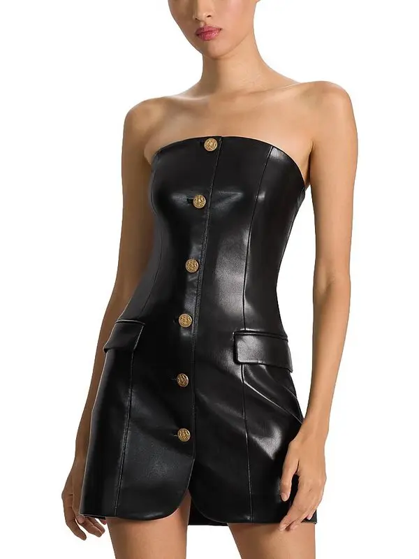Alice + Olivia Madison Faux Leather Strapless Dress - Black