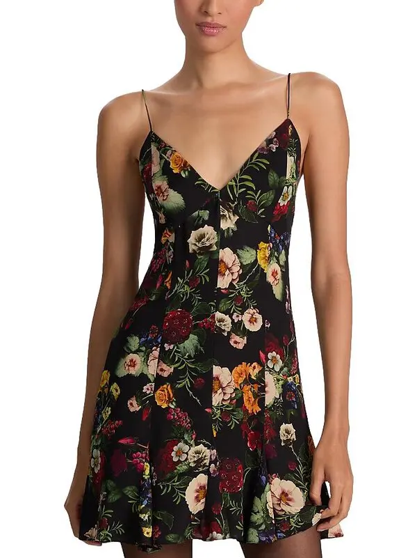 Alice + Olivia Julietta Slip Mini Dress - Magic Garden Black