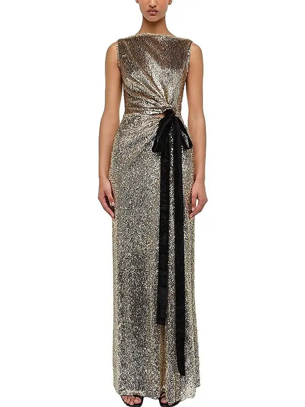 Simkhai Felicity Draped Sequin Gown - Gold Multi