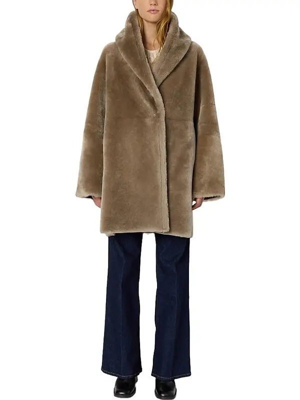 Gerard Darel Malia Shearling Shawl Collar Coat - Camel