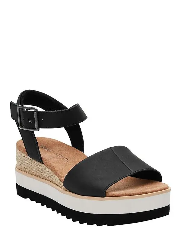 Toms Diana Stretch Platform Wedge Sandals - Black Leather